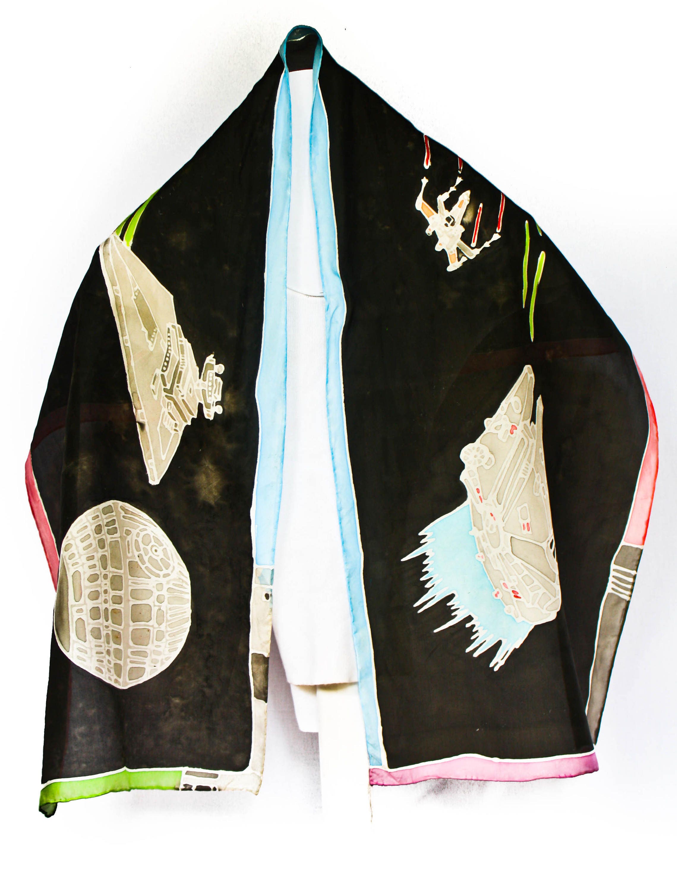 Hand Painted Star Wars Silk Scarf. Millennium Falcon. Death Star. Star ...