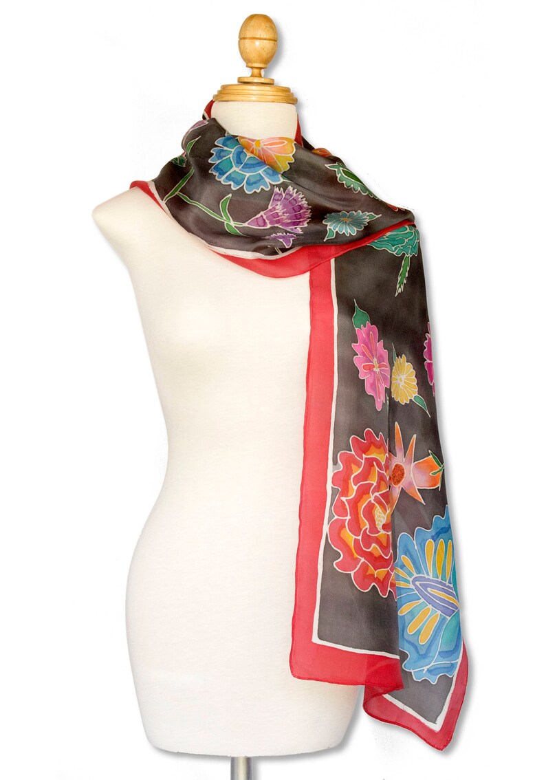 Mexican Silk Scarf Folklore Scarf Hand-painted Scarf | Etsy