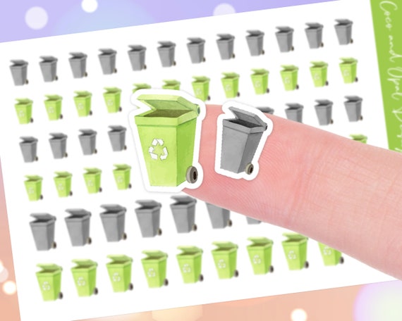 Garbage and Recycling Can Planner Stickers in Mixed Sizes | Etsy