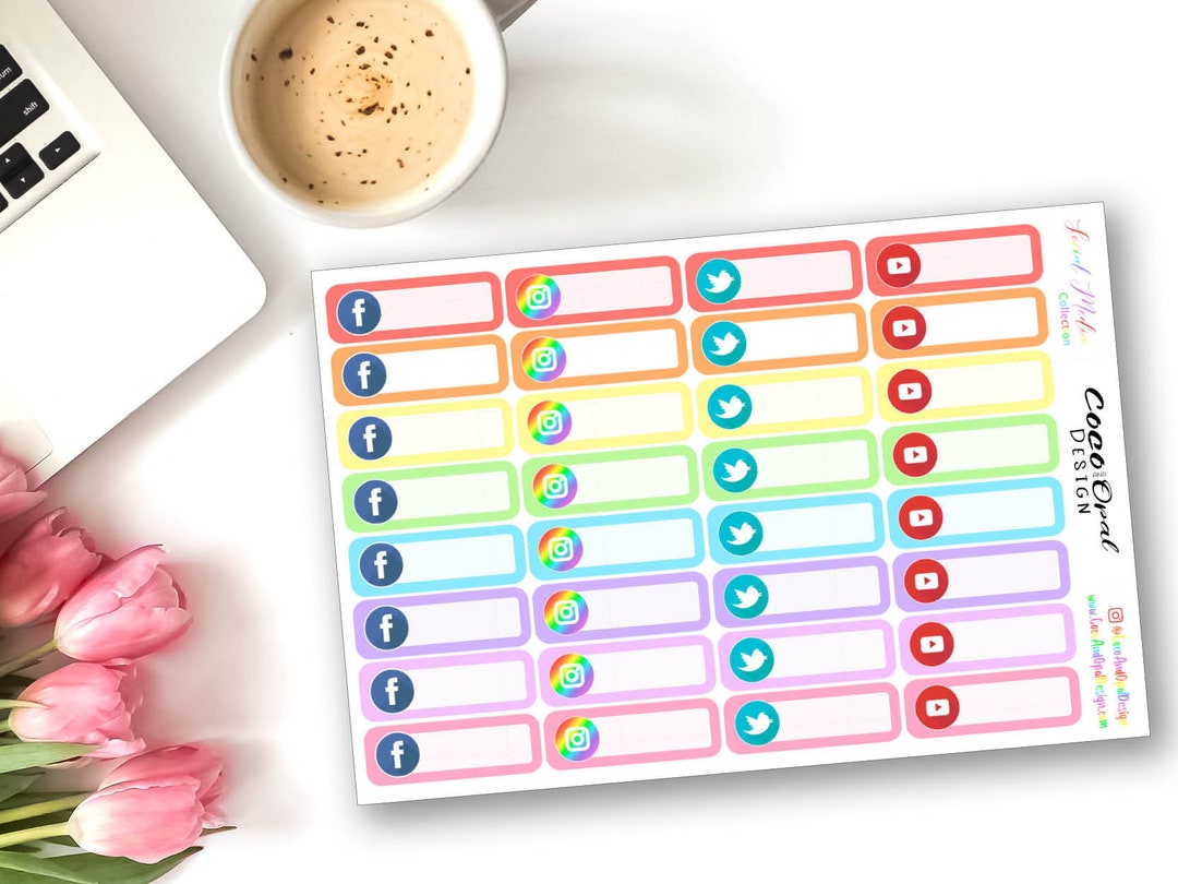 Rainbow Social Media Functional Planner Stickers Kiss Cut - Etsy