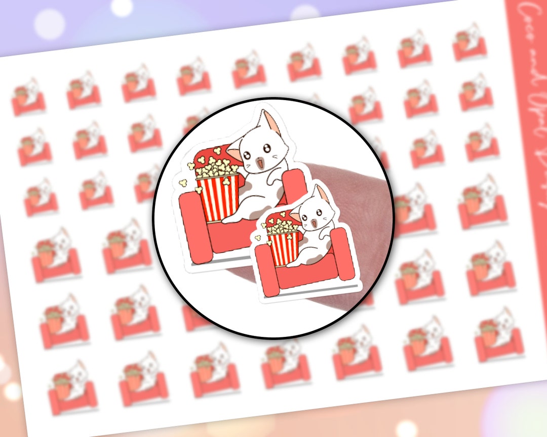 Kawaii Movie Cat Planner Stickers in Small and Large Sizes - Etsy
