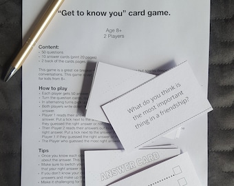 Get to Know You Card Game - Etsy