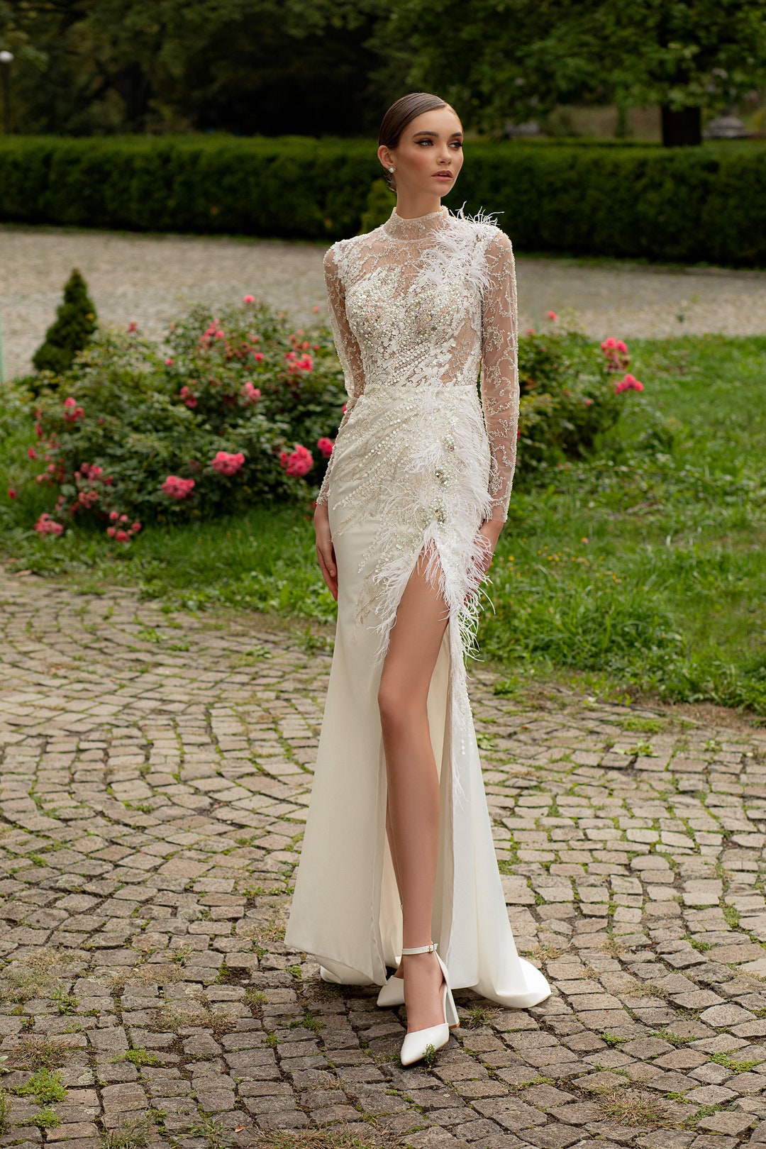 Sheath Wedding Dress Steis, Satin Wedding Dress, Ivory Wedding Dress ...