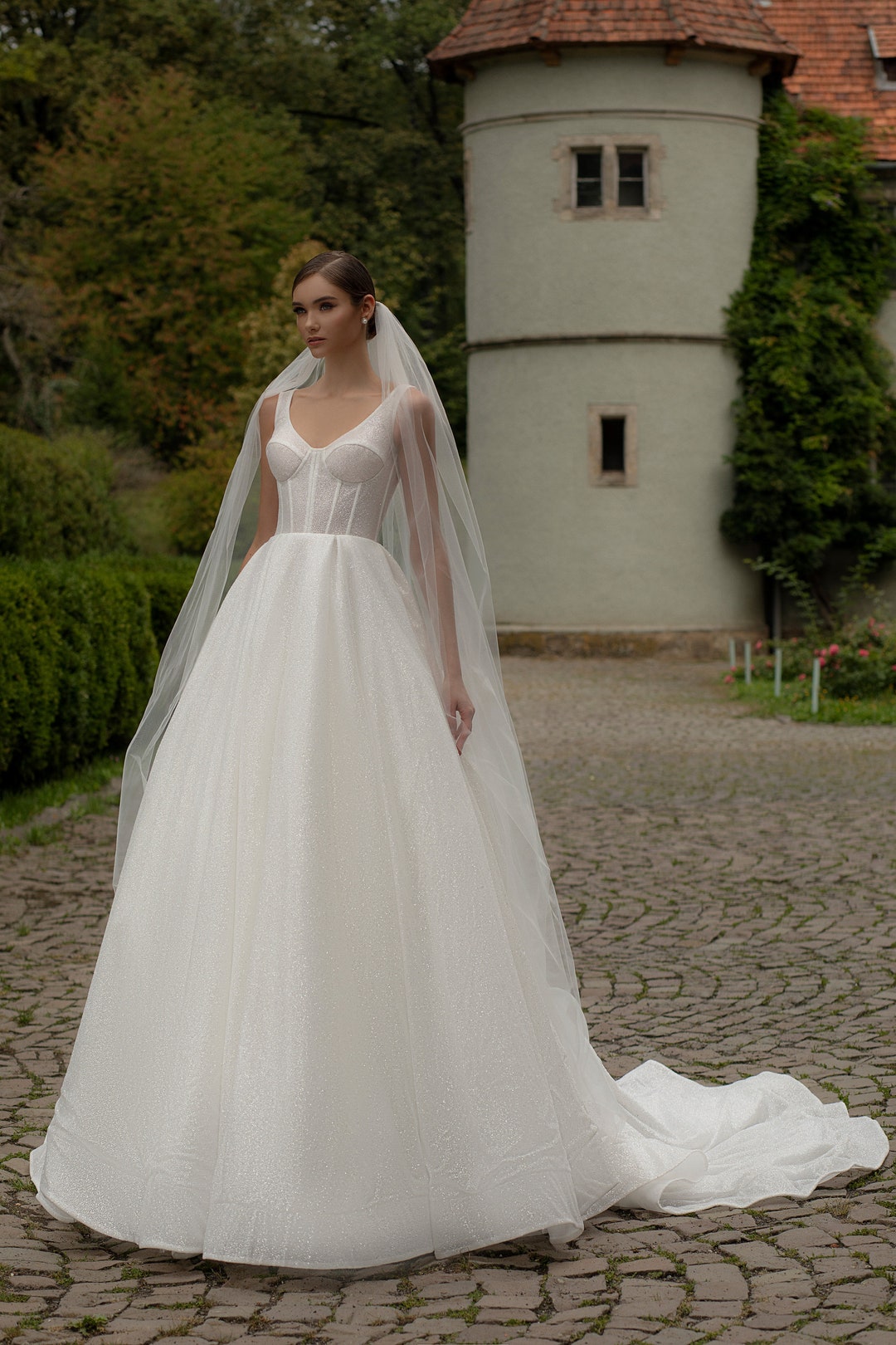 A-line Wedding Dress Gerti, V-neck Wedding Dress, Bridal Gown, Ivory ...