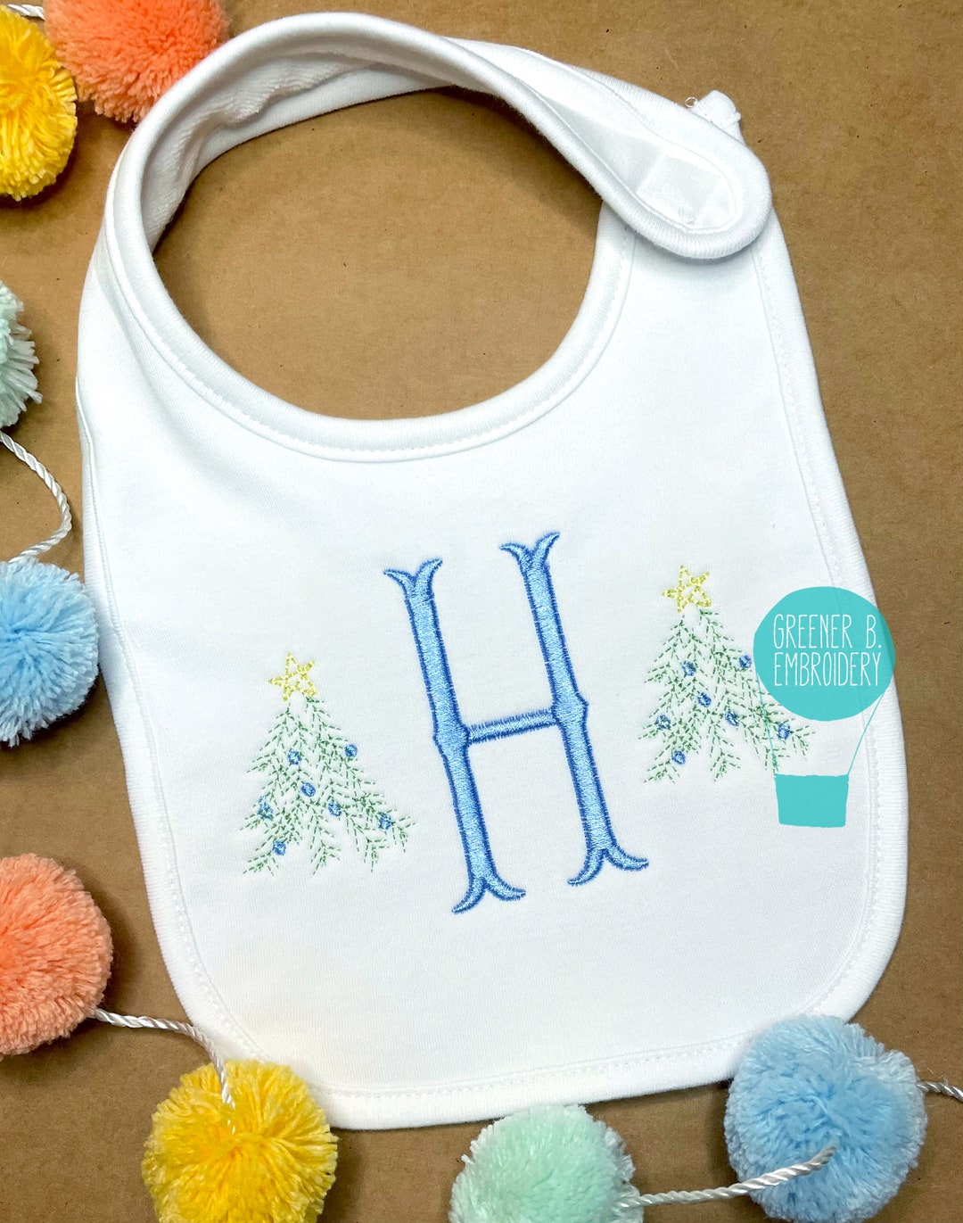 Boy Christmas Bib Monogram / Christmas Tree Embroidery / Baby Christmas ...
