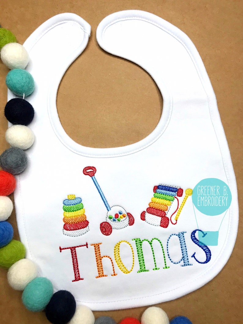 Baby Personalized Bib / Vintage Toy Embroidery / Boy Toy Bib / - Etsy