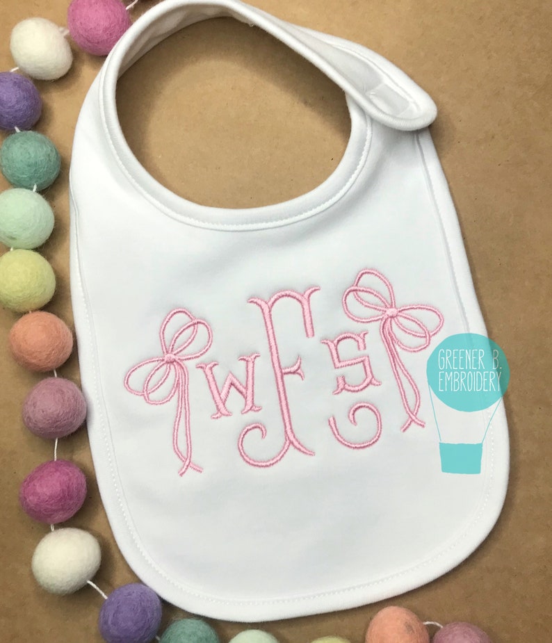 Girl's Monogram Bib / Monogrammed Bib / Personalized Bib / Bow ...