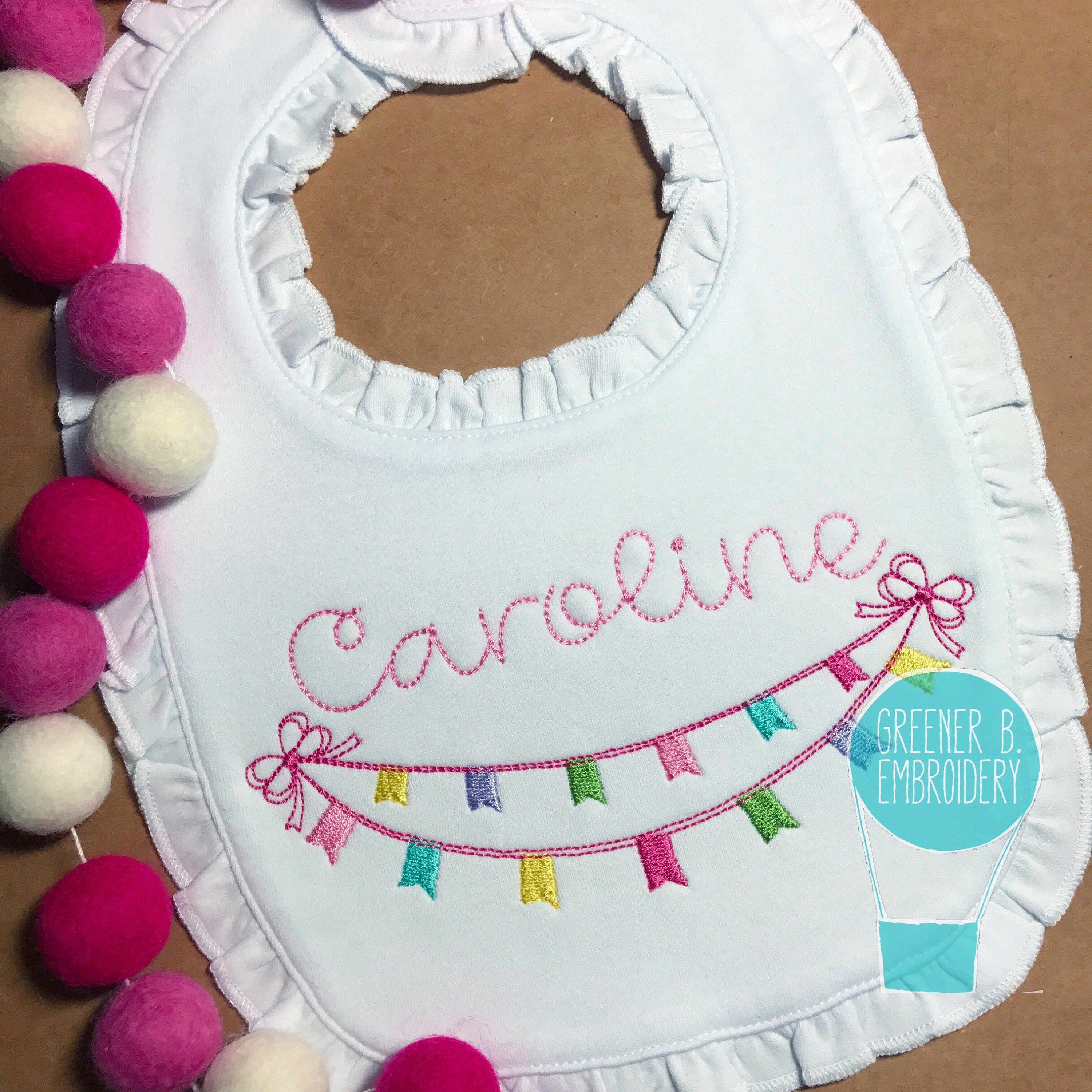 Personalized Girl Bib / Bunting Embroidery Bib / Monogrammed Baby Bib ...