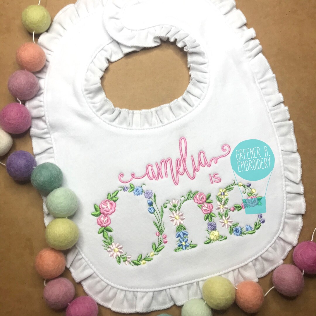 Personalized Girl First Birthday Bib / Baby Floral Bib / First One ...