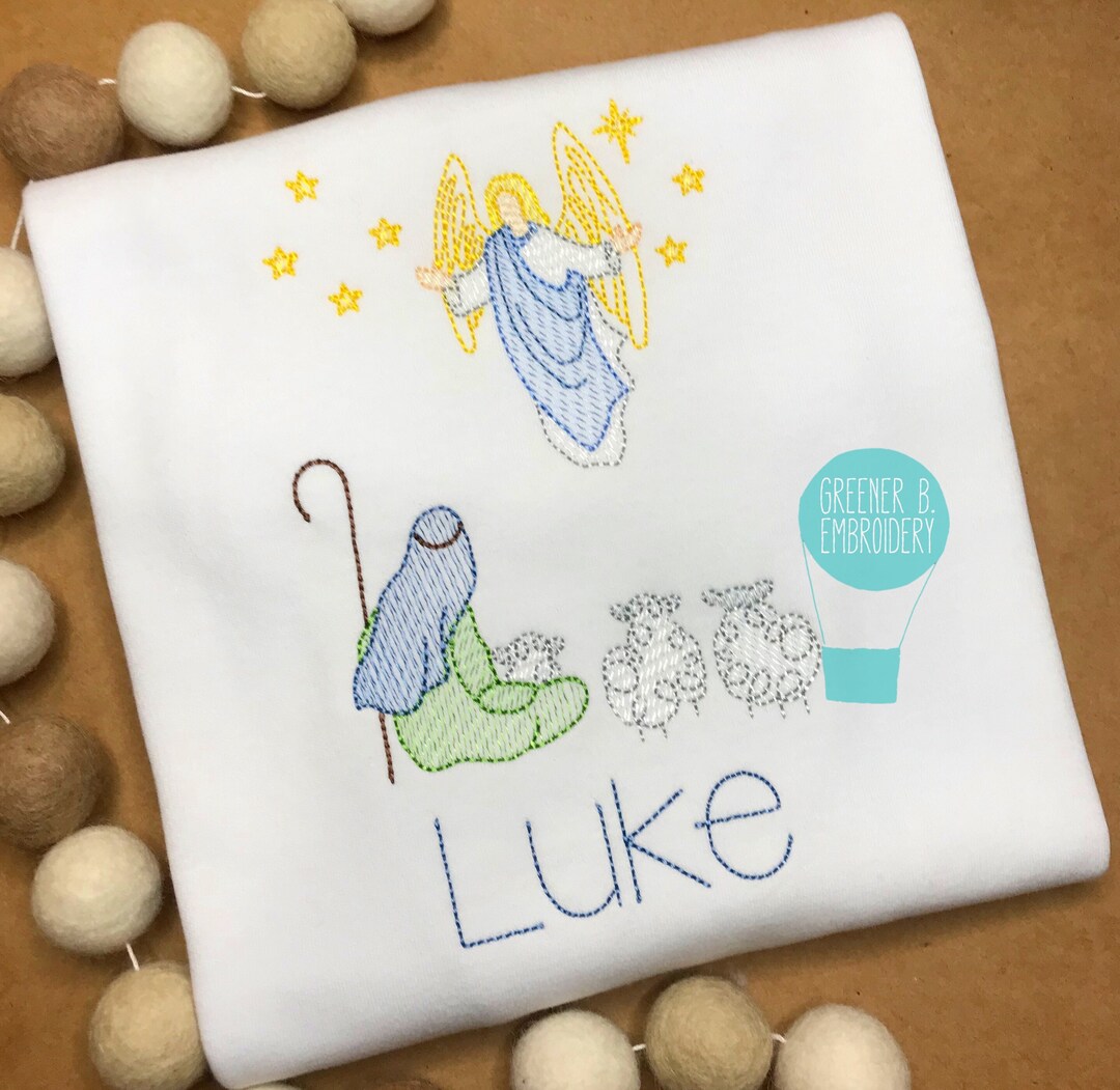 Personalized Nativity Christmas Shirt – Shepherd and Angel Sketch ...