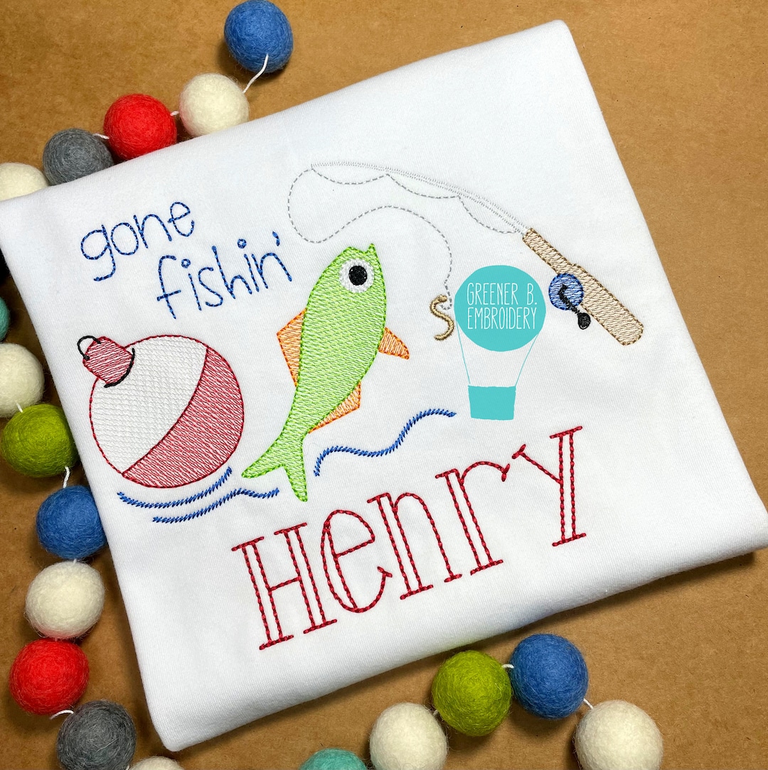 Fishing Embroidery Shirt / Trio of Fish / Gone Fishing / Fish Applique ...