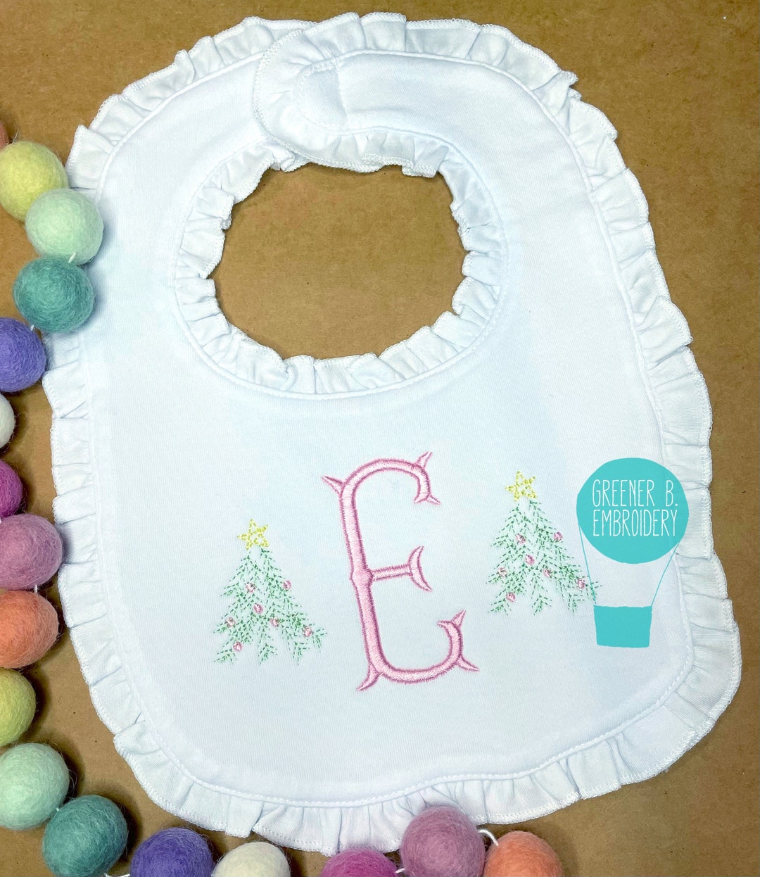 Girl Christmas Bib Monogram / Christmas Tree Embroidery / Baby ...