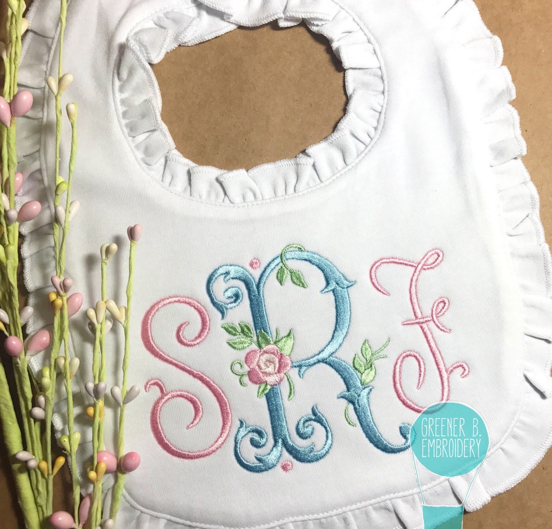 Rose Monogram Bib / Girl Personalized Bib / Bib With Roses / Floral Bib ...