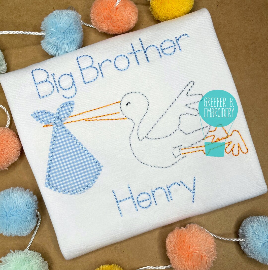 Big Brother Stork Shirt / Stork Applique Shirt / Stork Embroidery ...