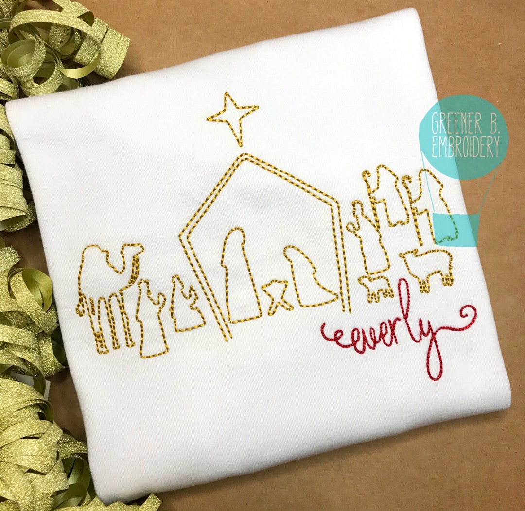 Personalized Girl Christmas Nativity Shirt – Manger Jesus Embroidery ...