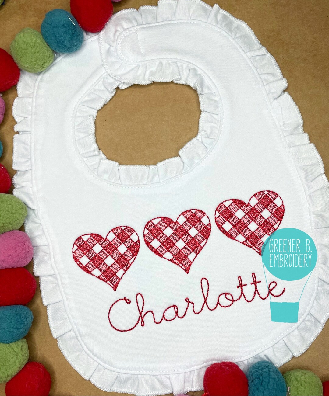 Girl Valentine Bib / Girl Personalized Bib / Gingham Heart Bib / Girl's ...