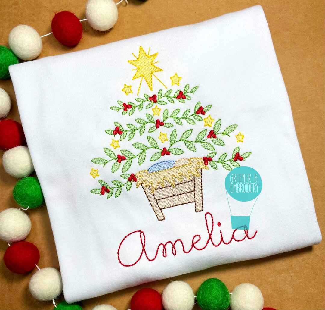 Personalized Girl Nativity Christmas Shirt – Embroidered Manger Scene ...
