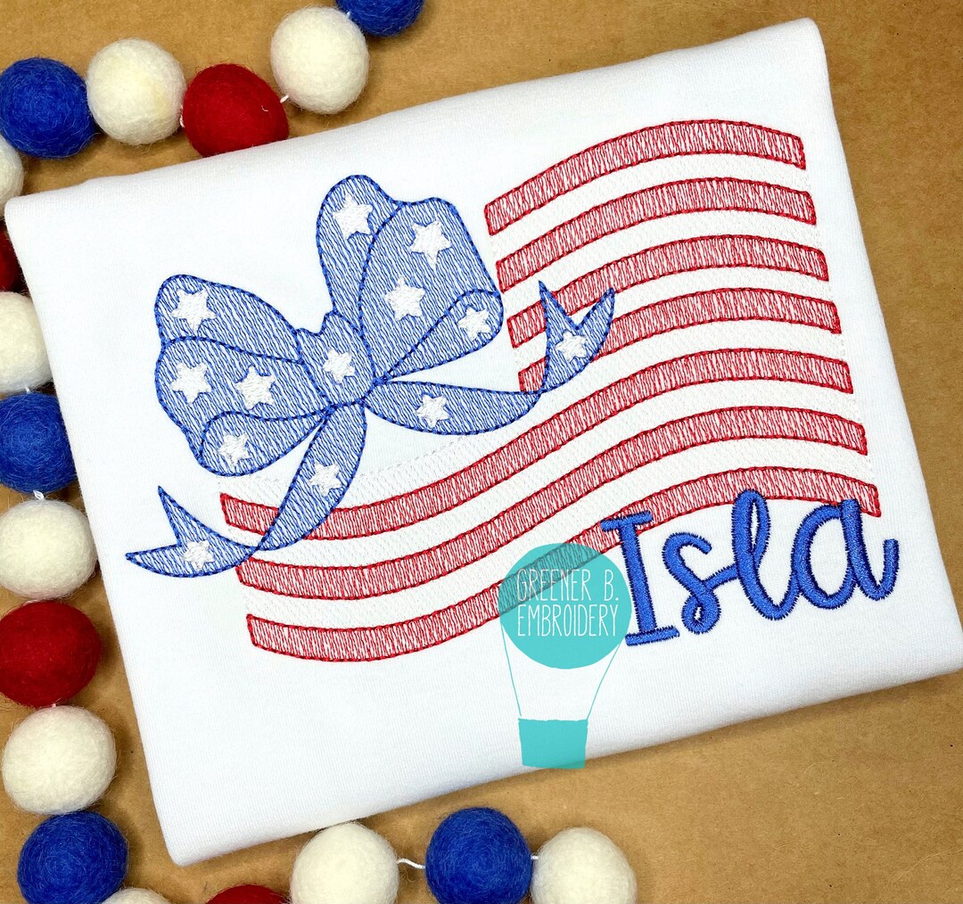Girl Fourth of July Shirt / 4th of July Bow Flag / Bow Embroidery ...