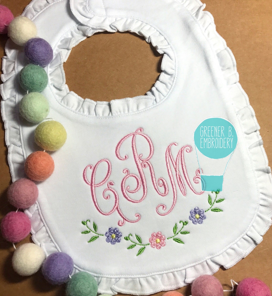 Girl Monogram Flower Bib / Girl Personalized Bib / Baby Shower Gift ...