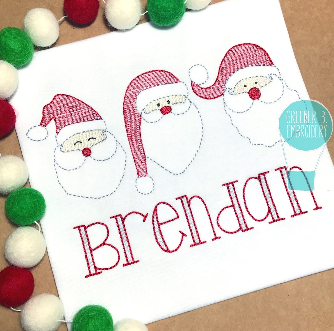 Personalized Boy Santa Shirt – Trio of Santas Embroidery, Holiday ...