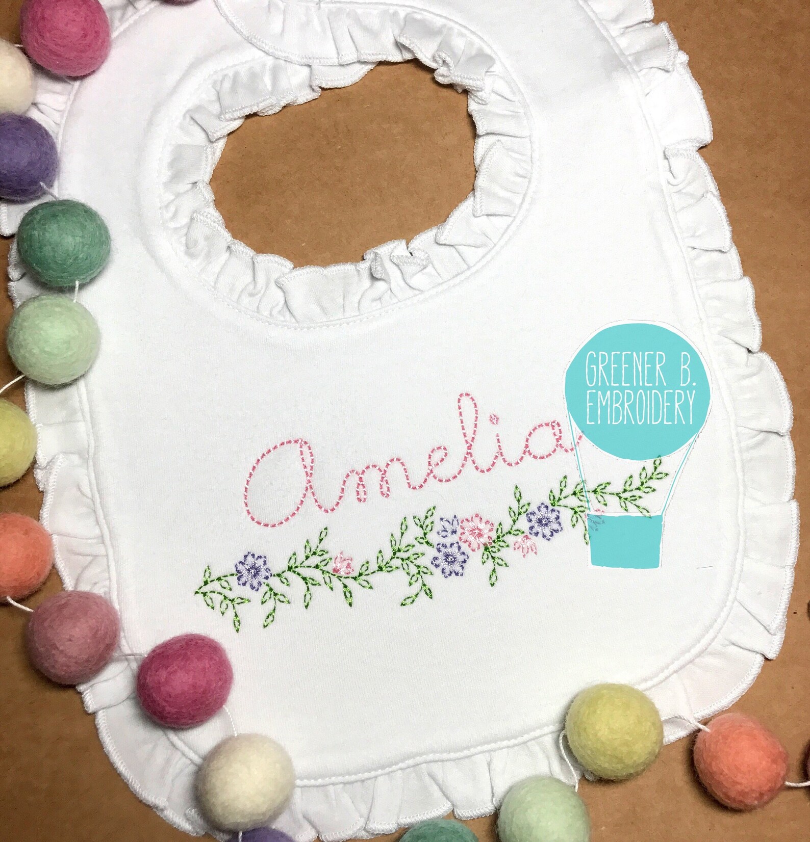 Floral Bib / Girl Flower Bib / Girl Personalized Bib / Floral ...