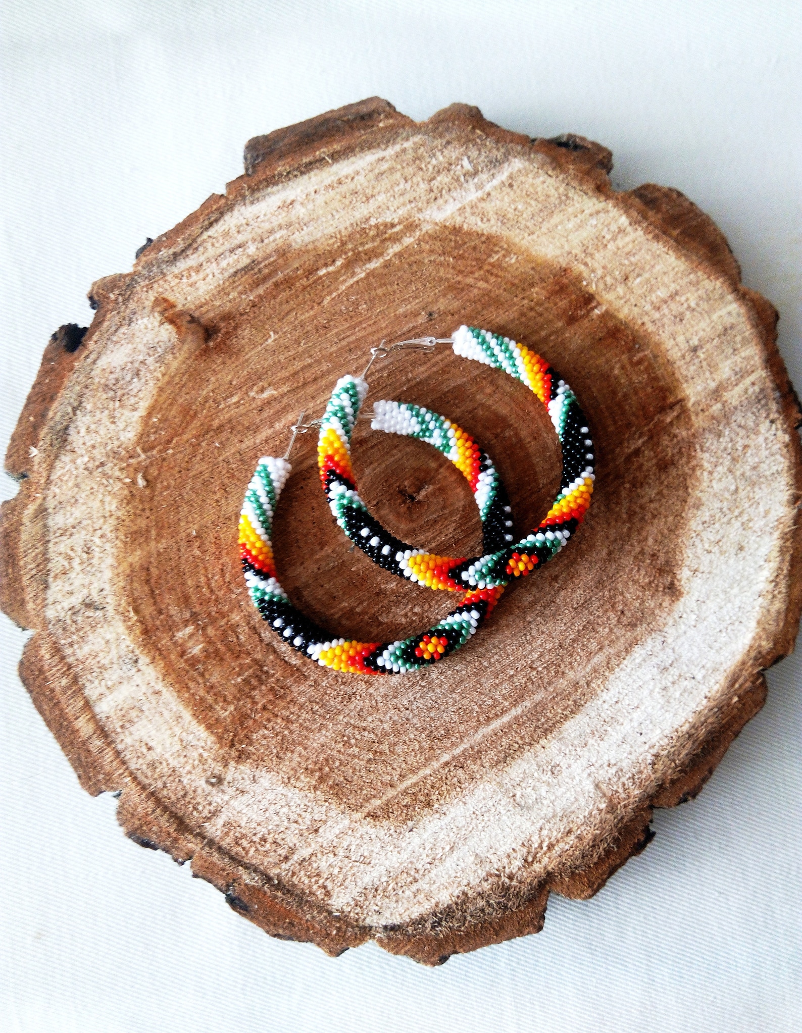 Beaded Hoop Earrings Bright Green Native American Style - Etsy