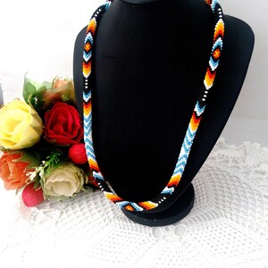 Blue Beaded Necklace Native American Style Indian Beads Necklace Ethnic ...
