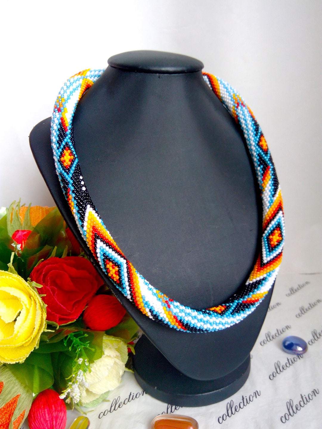 Native American Necklace Beaded Necklace Crochet Necklace Tribal ...