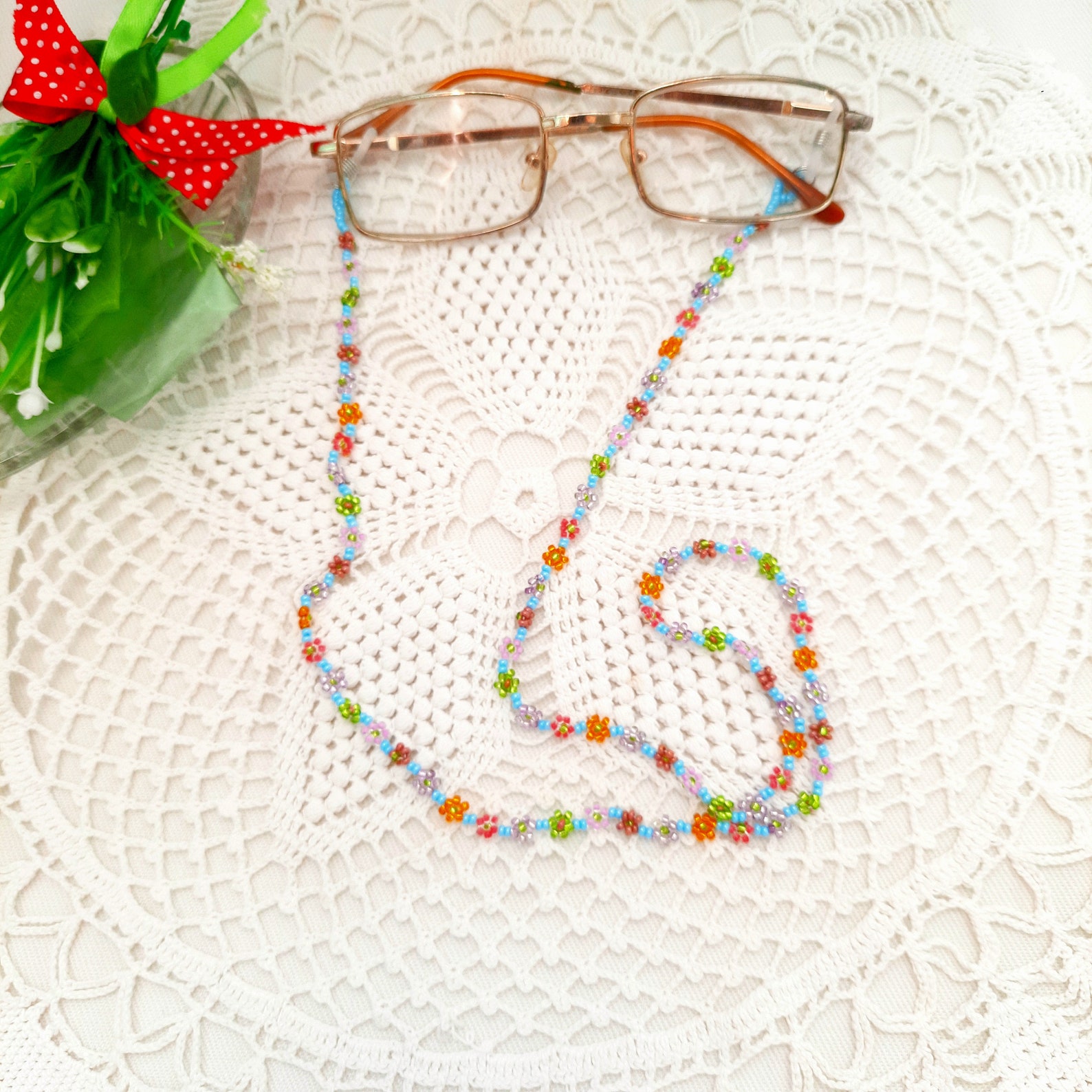 Beaded Eyeglass Strap Glasses Rope Bright Necklace Flowers Beading for ...
