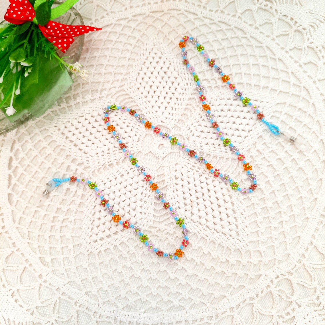 Beaded Eyeglass Strap Glasses Rope Bright Necklace Flowers Beading for ...