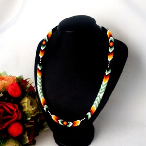 Native American Indian Bead Necklace Ethnic Thin Rope Green Boho Bead ...