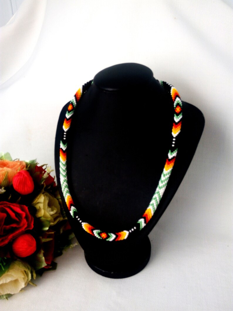 Native American Indian Bead Necklace Ethnic Thin Rope Green - Etsy