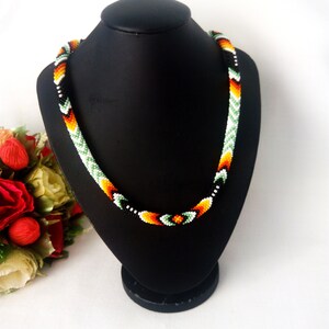 Native American Indian Bead Necklace Ethnic Thin Rope Green Boho Bead ...