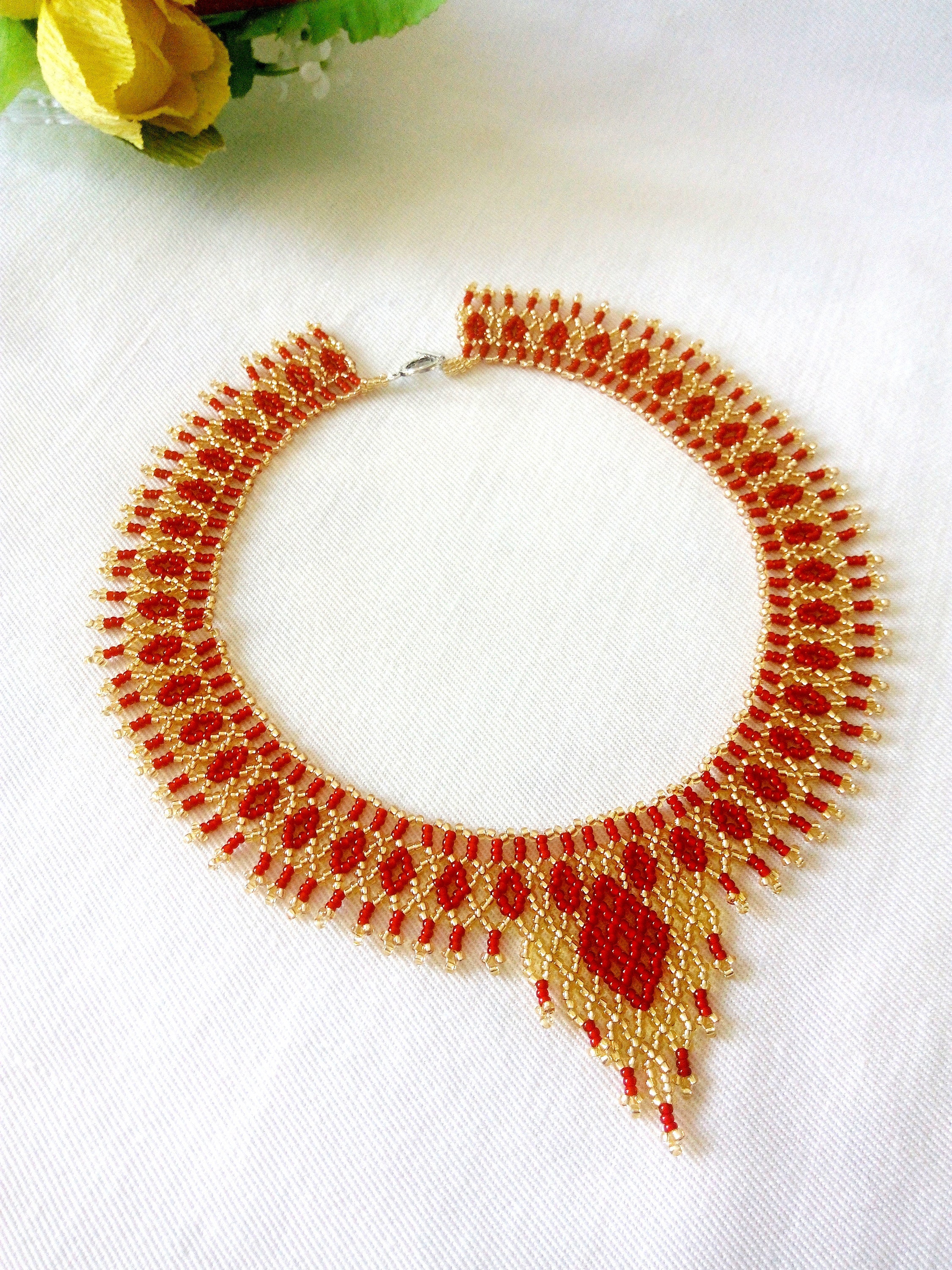 Necklace beaded small red beads elegant necklace women Short | Etsy