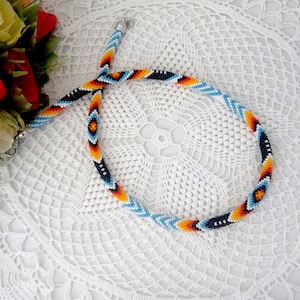 Blue Beaded Necklace Native American Style Indian Beads Necklace Ethnic ...