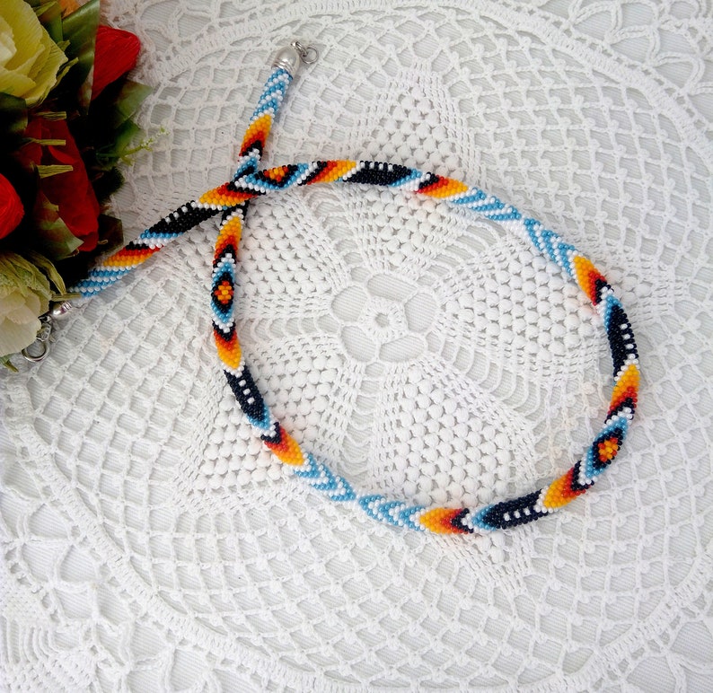 Blue Beaded Necklace Native American Style Indian Beads Necklace Ethnic ...