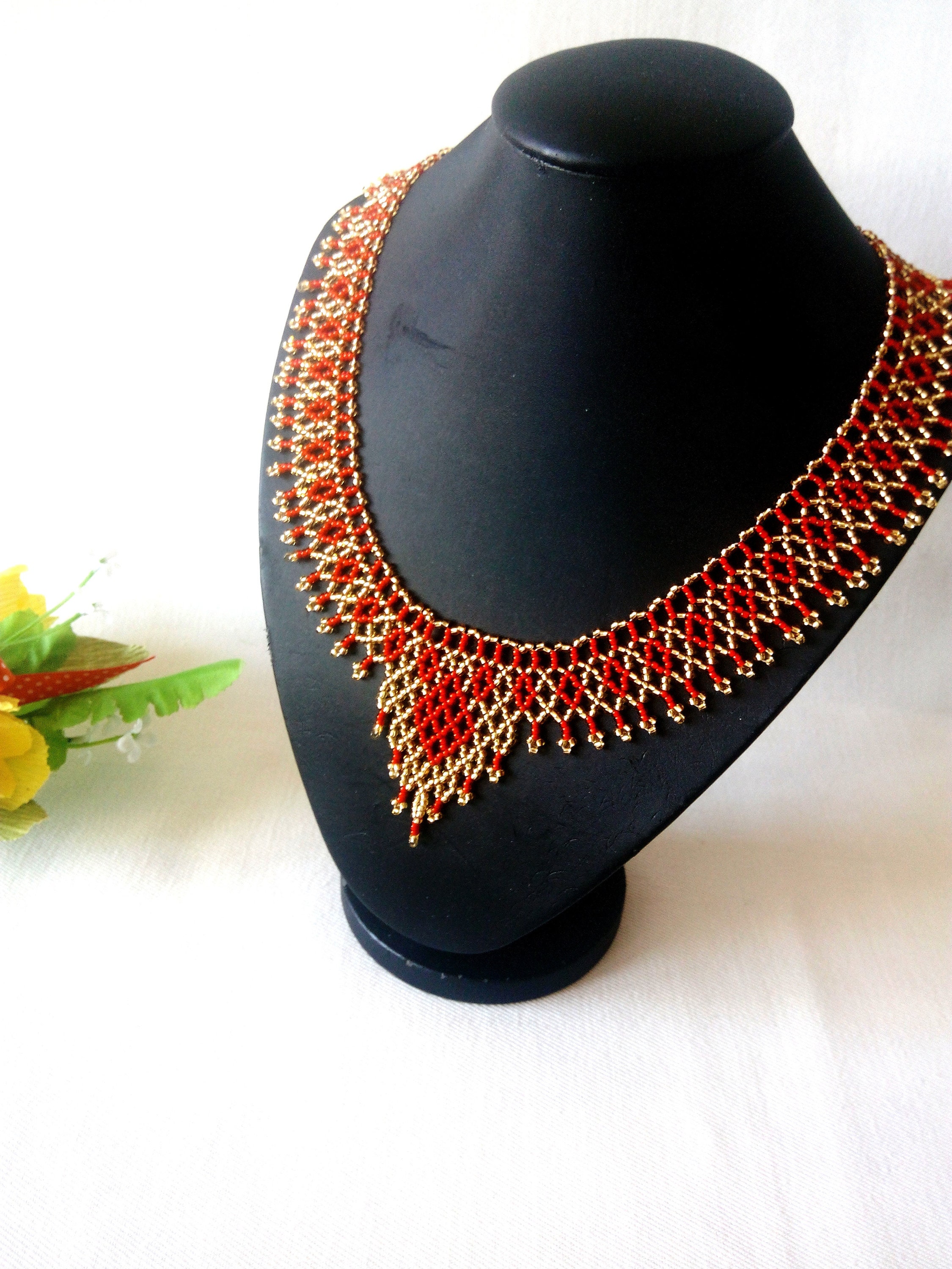 Necklace Beaded Small Red Beads Elegant Necklace Women Short Necklace ...