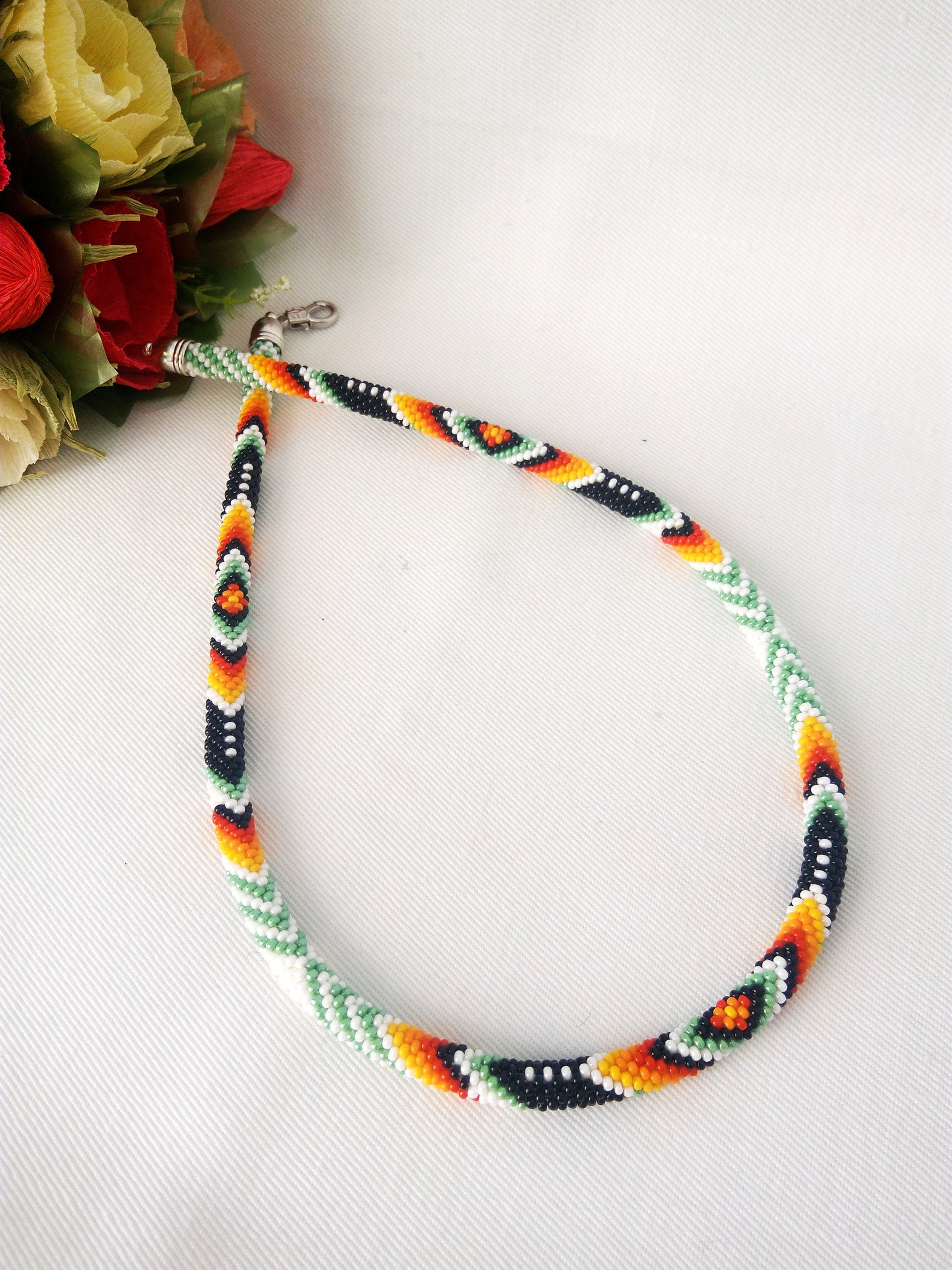 Native American Indian Bead Necklace Ethnic Thin Rope Green - Etsy
