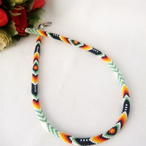 Native American Indian Bead Necklace Ethnic Thin Rope Green Boho Bead ...