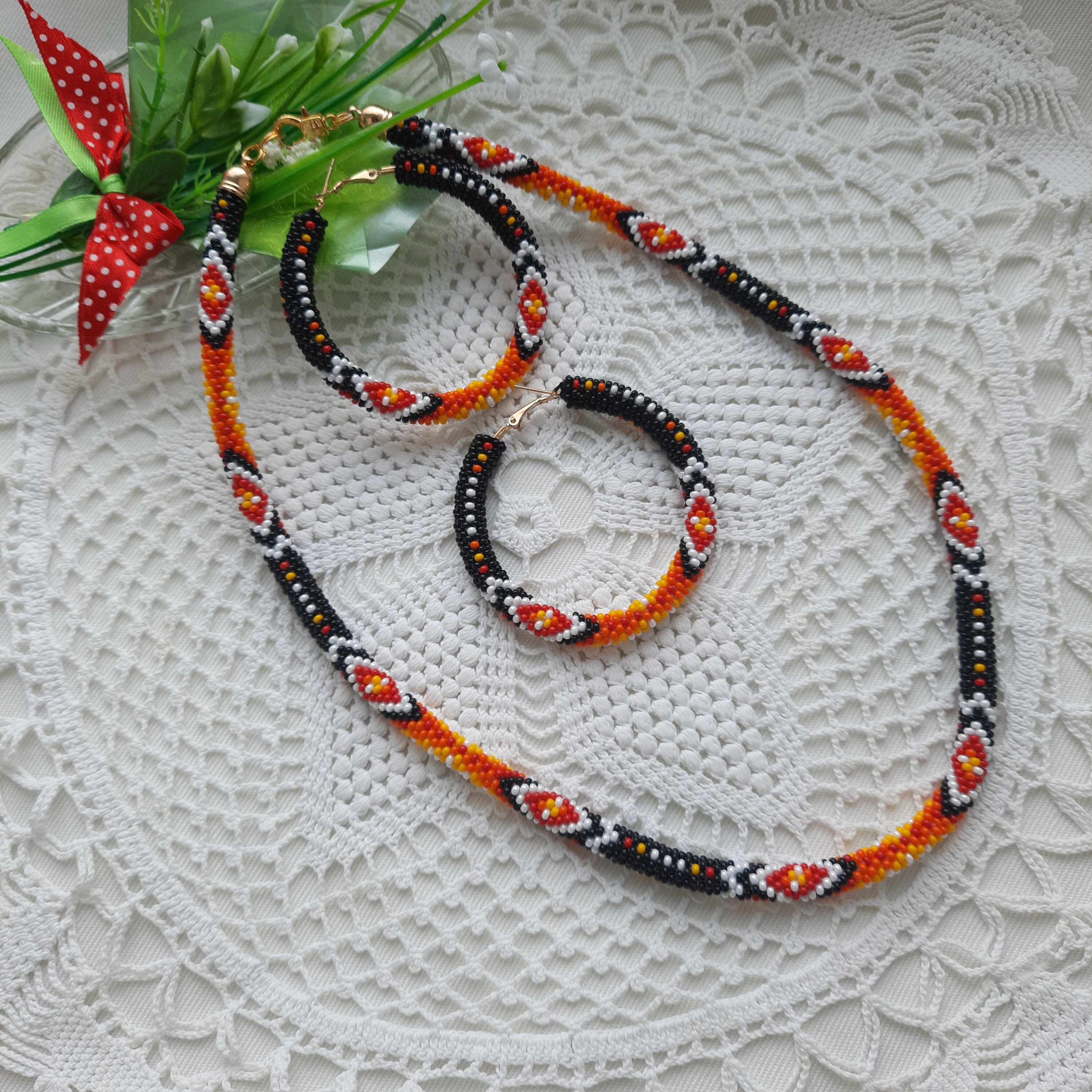 Black Thin Flexible Beaded Native American Style Necklace Rope Bright ...