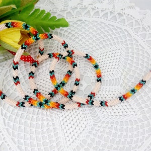 Long Lariat Necklace Native American Crochet Beaded Ethnic Tribal Thin ...