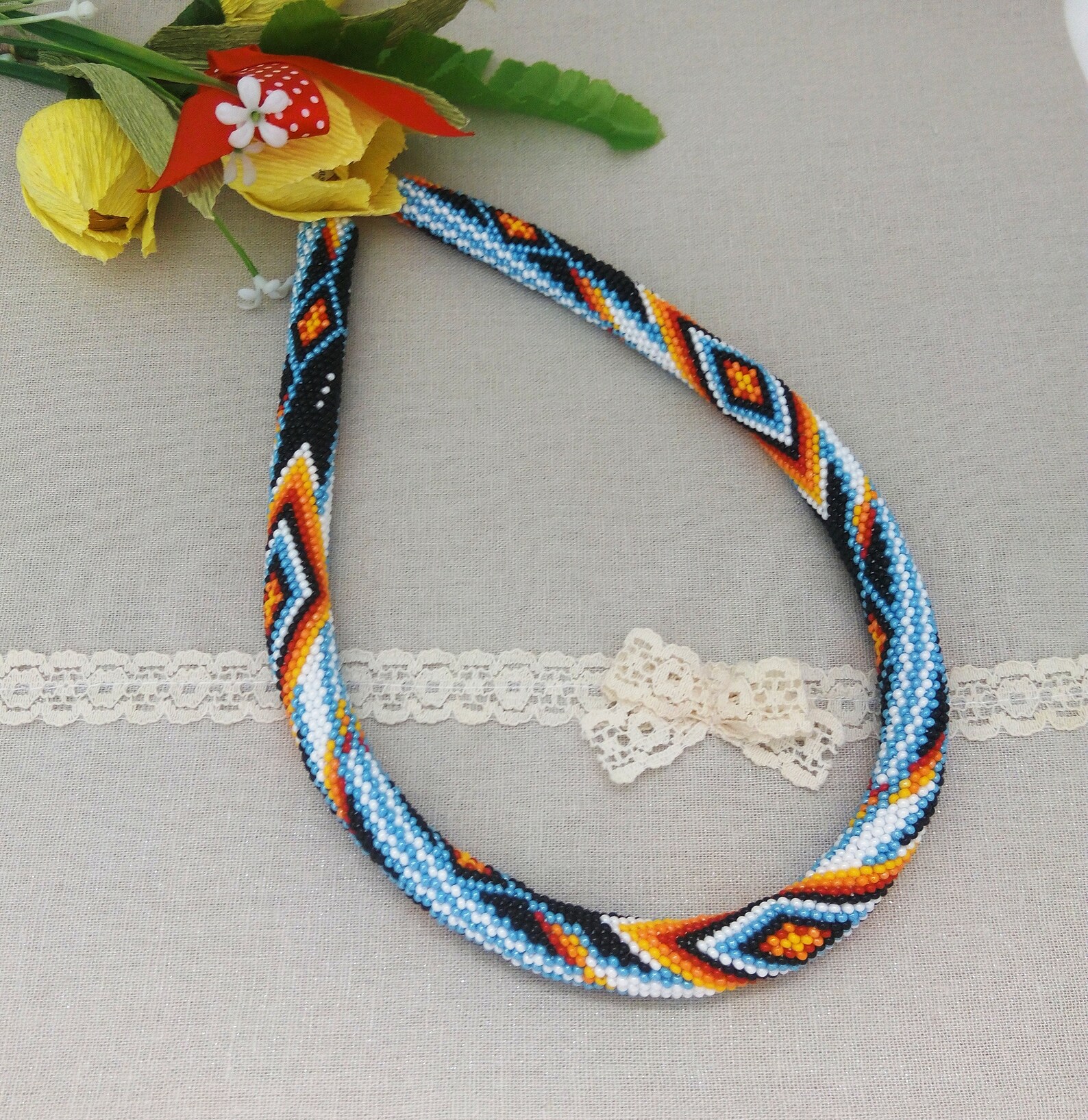 Native American Necklace Beaded Necklace Crochet Necklace | Etsy