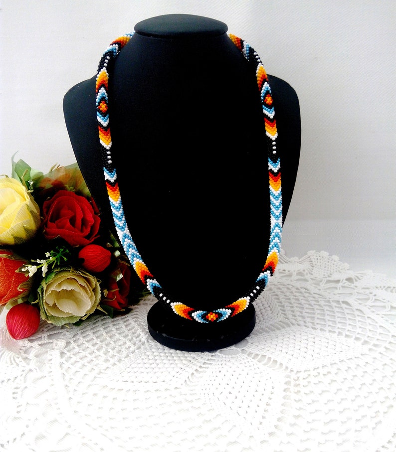 Blue Beaded Necklace Native American Style Indian Beads Necklace Ethnic ...