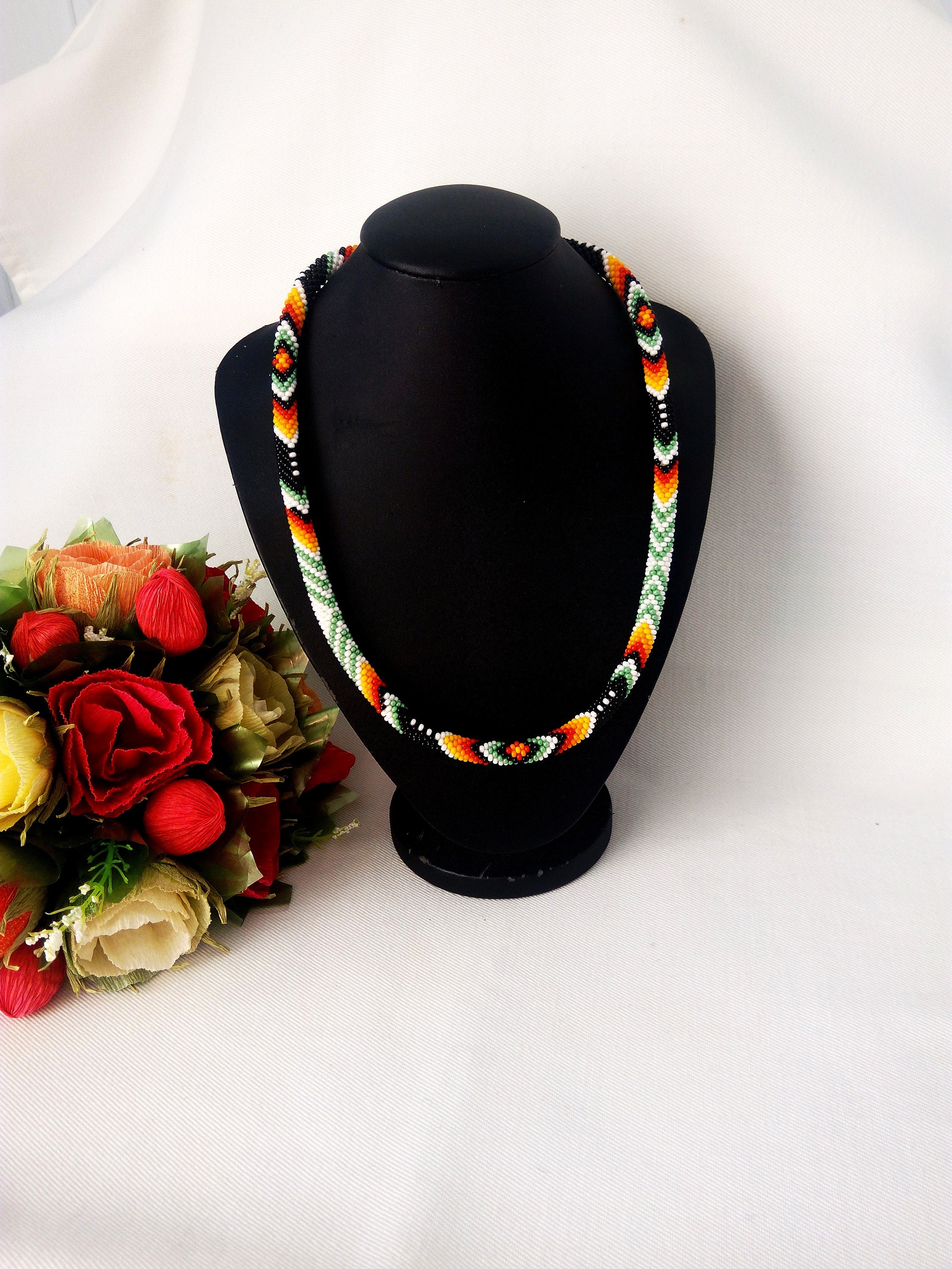 Native American Indian Bead Necklace Ethnic Thin Rope Green - Etsy