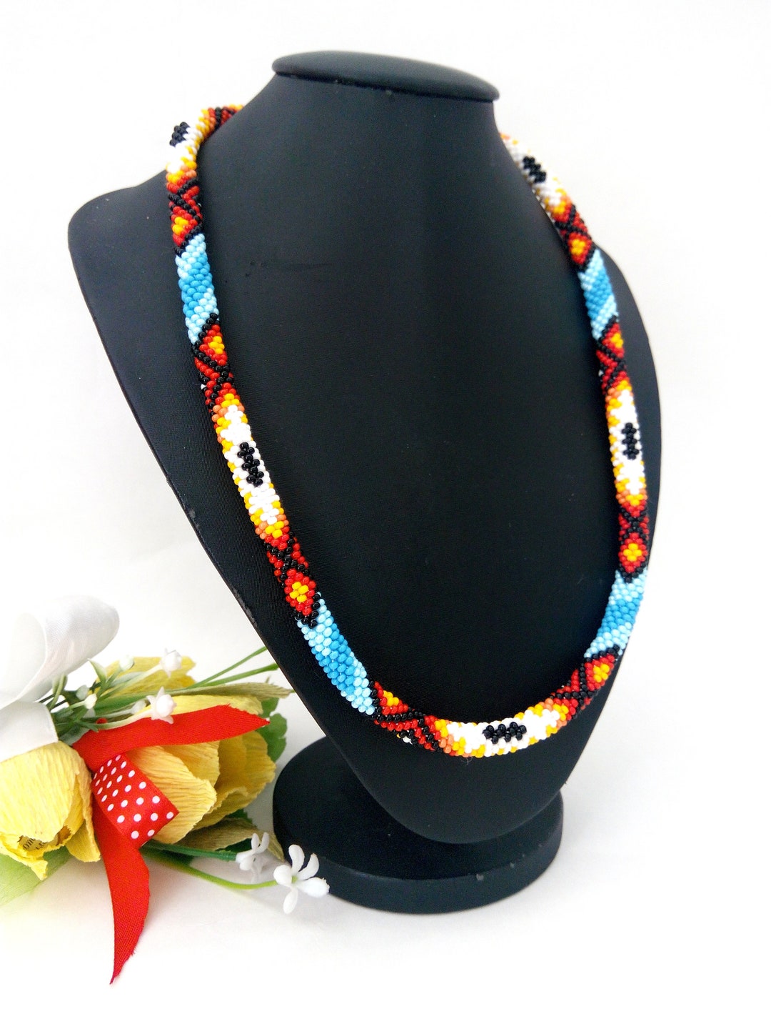 Beaded Necklace Native American Bead Necklace Beadwork Necklace Ethnic ...