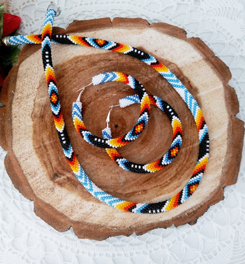 Blue Beaded Necklace Native American Style Indian Beads Necklace Ethnic ...