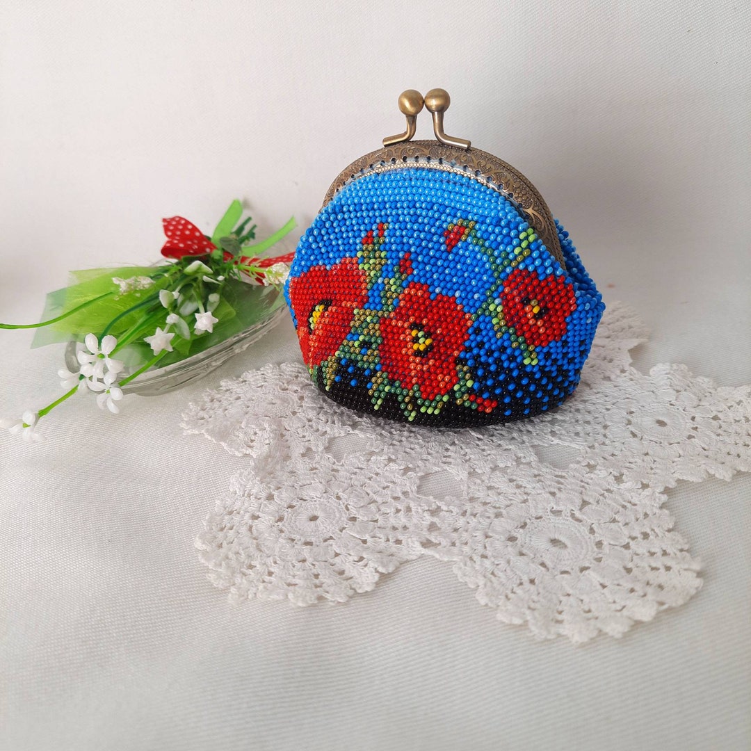 Small Handbag Beaded Crochet Purse Coin Purse Beaded Cosmetic Bag ...