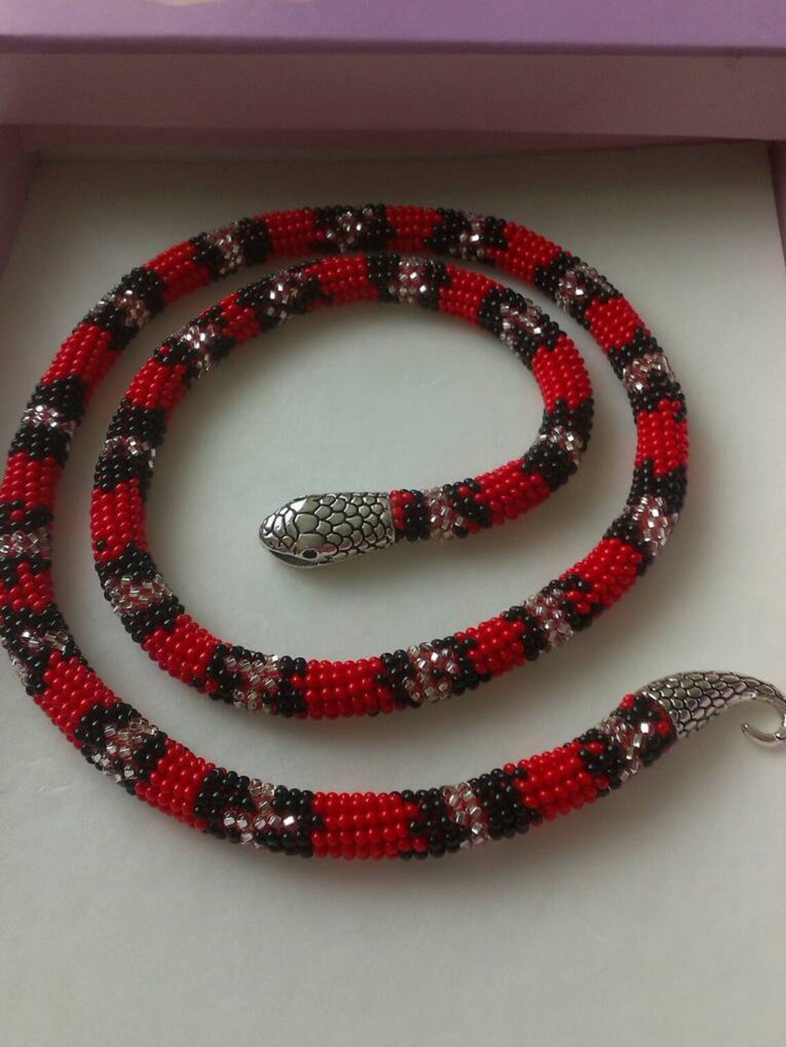 Necklace Snake Red Beads Crochet Jewelry Beads Red Snake - Etsy