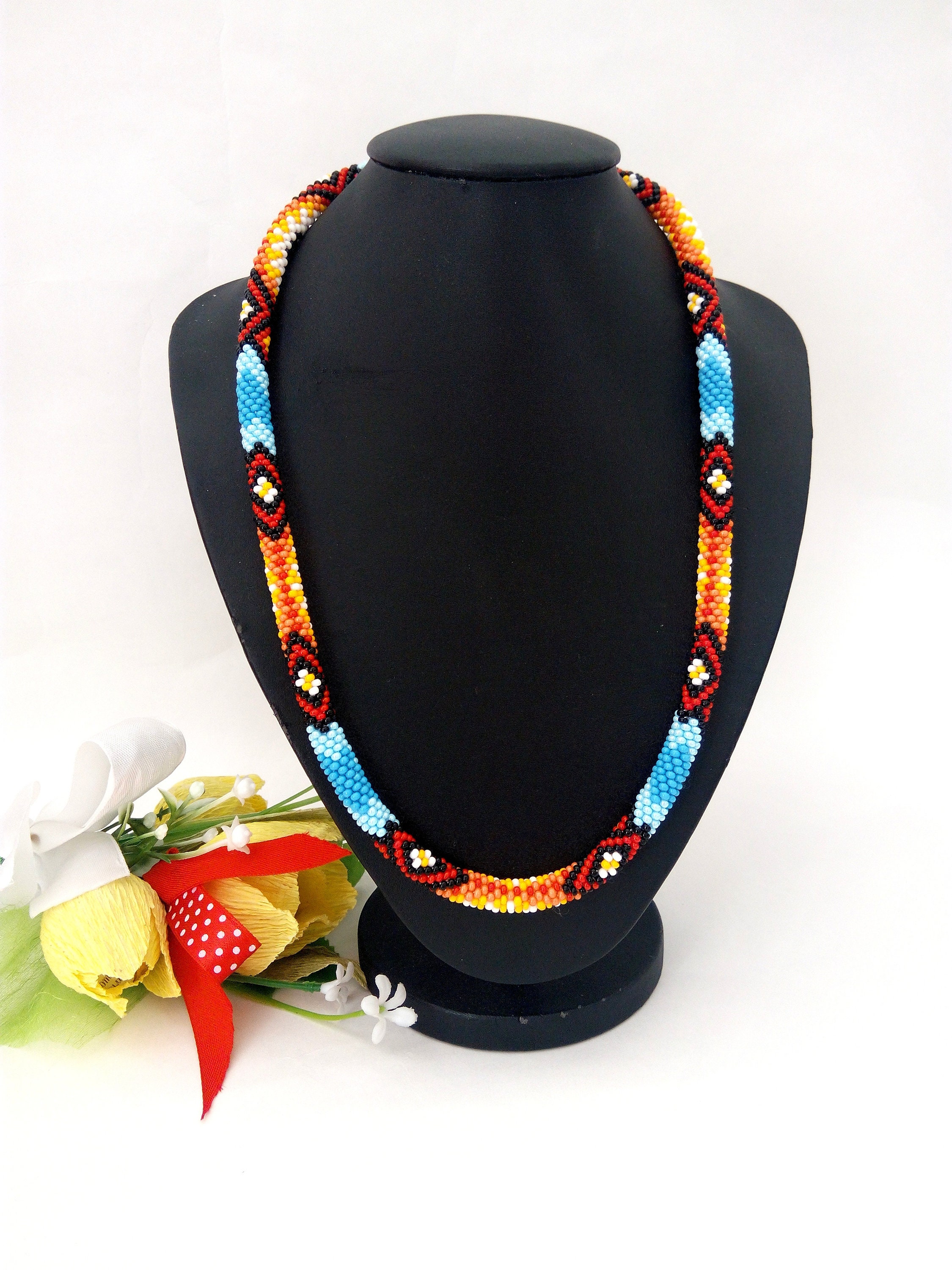 Beaded Necklace Native American Bead Necklace Beadwork Necklace Ethnic ...