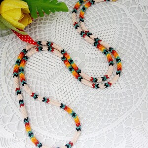 Long Lariat Necklace Native American Crochet Beaded Ethnic Tribal Thin ...